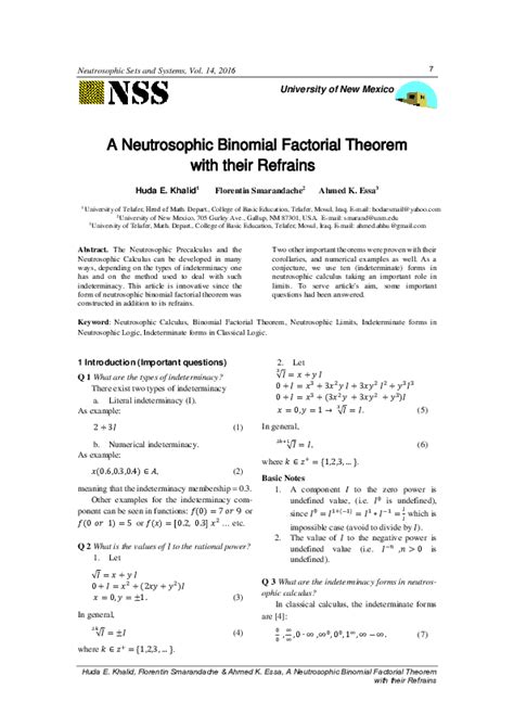 pdf a neutrosophic binomial factorial theorem with their refrains florentin smarandache