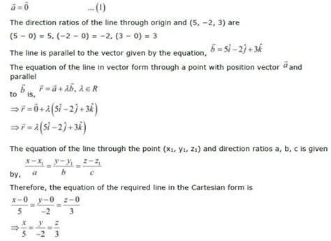 find the vector and the cartesian equations of the lines that pass through the origin and 5 −2