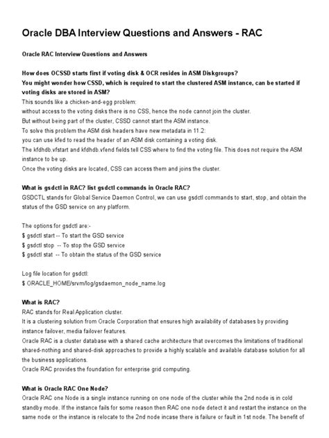 oracle dba interview questions and answers rac pdf computer cluster load balancing