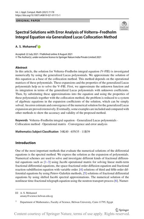 spectral solutions with error analysis of volterra fredholm integral equation via generalized