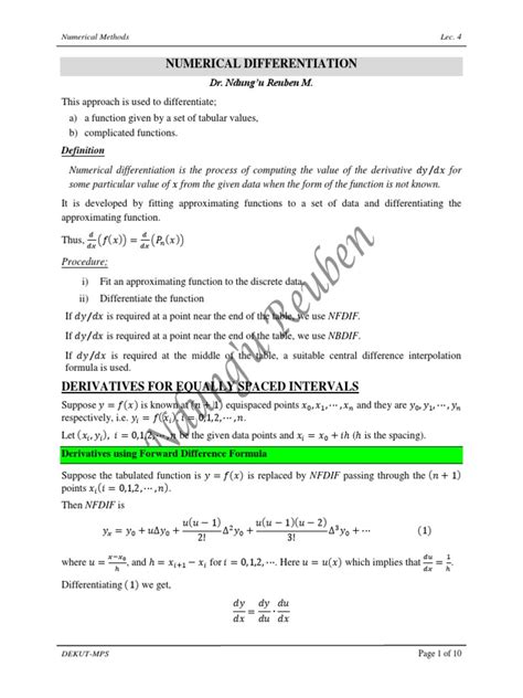 numerical differentiation forward backward and central difference formulas for computing