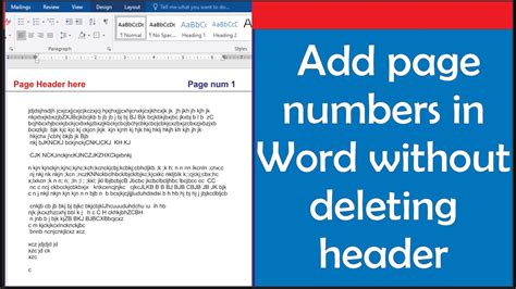 how to add page numbers in word without deleting header youtube