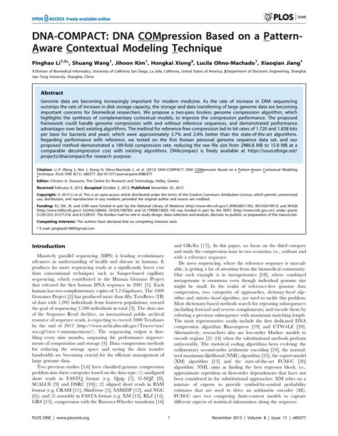 pdf dna compact dna compression based on a pattern aware contextual modeling technique