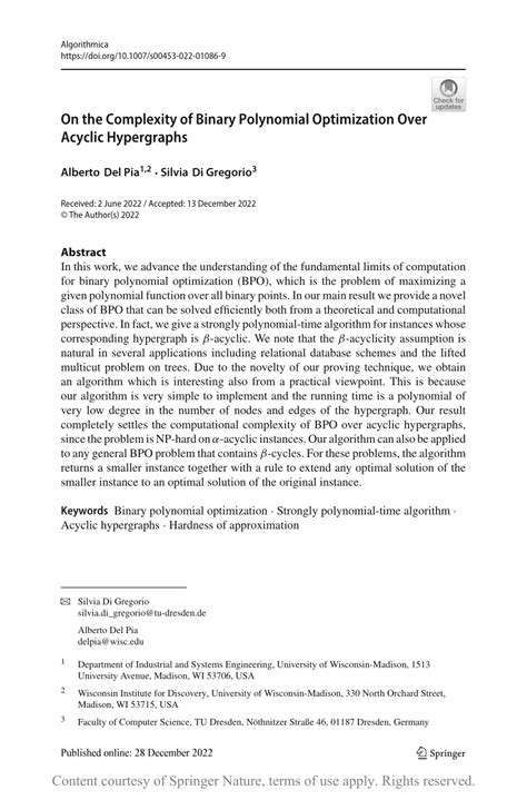 pdf on the complexity of binary polynomial optimization over acyclic hypergraphs