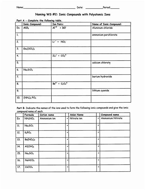 50 Naming Binary Ionic Compounds Worksheet