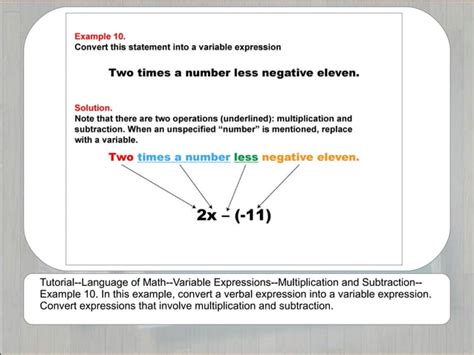 tutorials the language of math variable expressions multiplication and subtraction