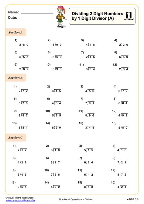 division dividing 2 digit numbers by 1 digit divisors a 4th grade pdf number and operations
