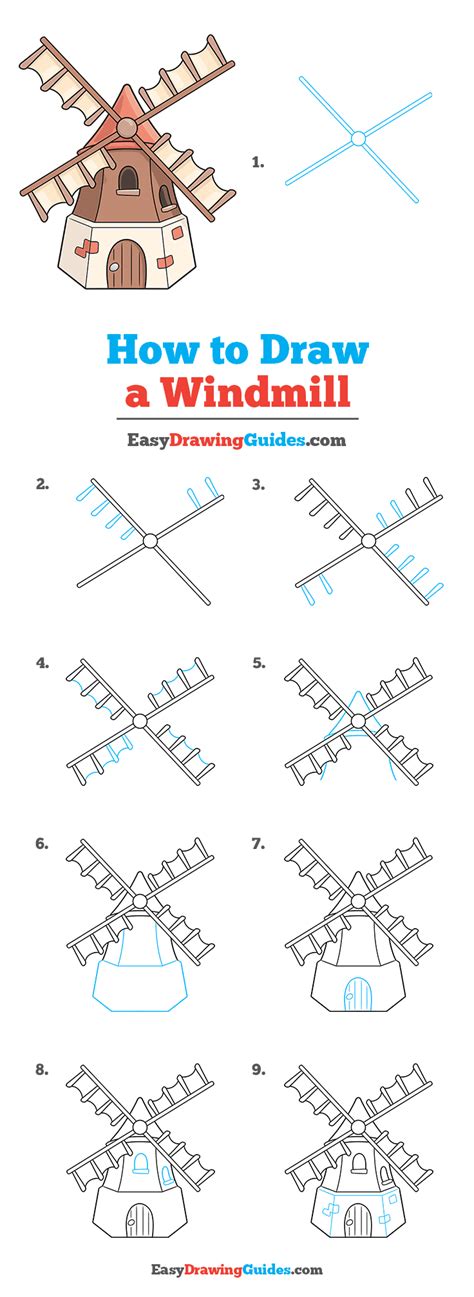 How To Draw A Windmill Step By Step Easy Drawing Guides Drawing