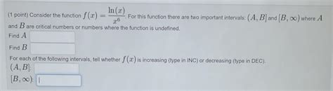 solved 1 point consider the function f x x6ln x for