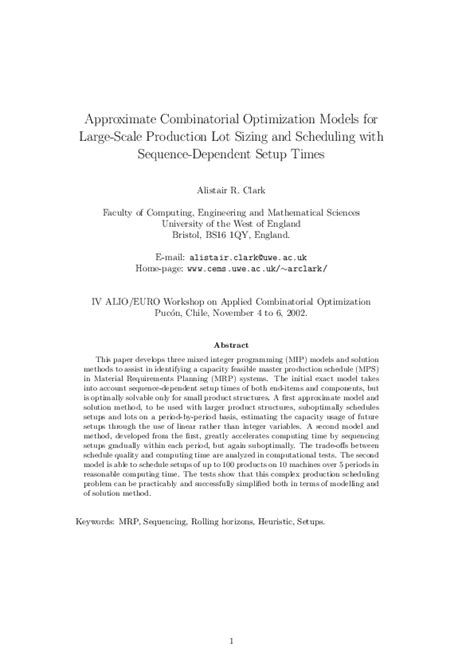 pdf approximate combinatorial optimization models for large scale production lot sizing and