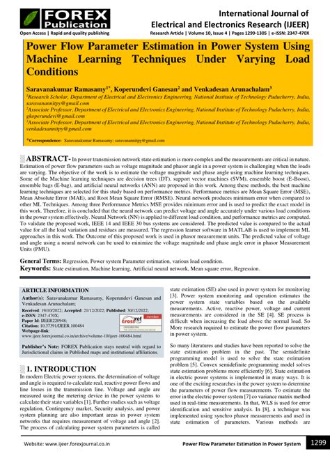 pdf power flow parameter estimation in power system using machine learning techniques under