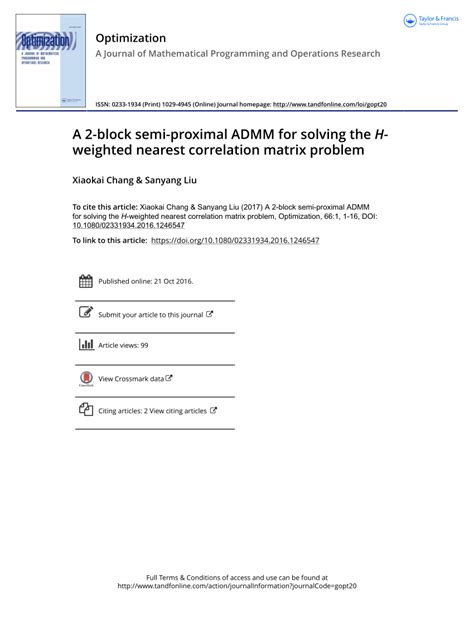 pdf a 2 block semi proximal admm for solving the h weighted nearest correlation matrix problem