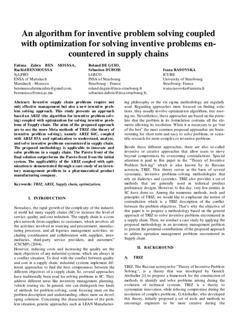 pdf an algorithm for inventive problem solving coupled with optimization for solving inventive