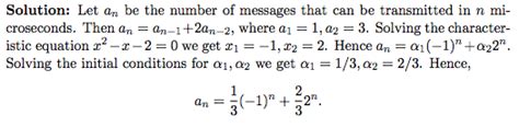 [math] how many different messages can be transmitted in n microseconds using three different