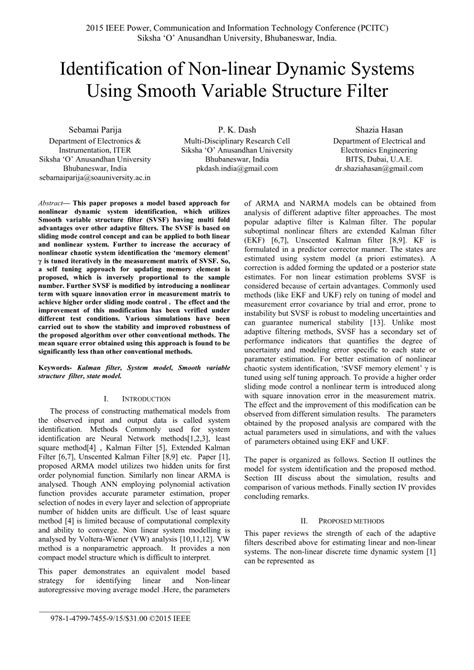 pdf identification of non linear dynamic systems using smooth variable structure filter