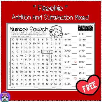 Math Fact Fluency Addition And Subtraction Number Search Games Bundle