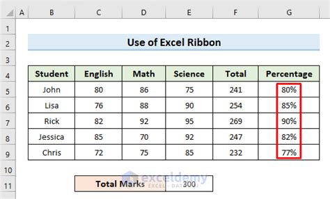 how to apply percentage formula in excel for marksheet 7 applications