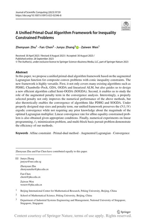 a unified primal dual algorithm framework for inequality constrained problems