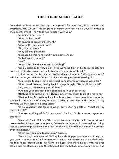 Red Headed League Pt2 Pdf The Red Headed League Dr Watson
