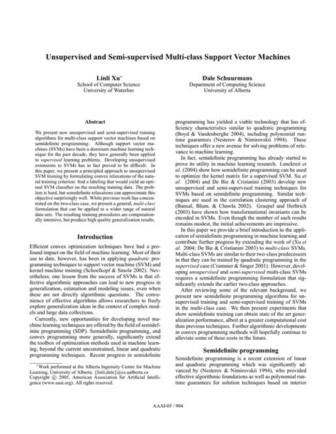 unsupervised and semi supervised multi class support vector machines linli xu dale schuurmans