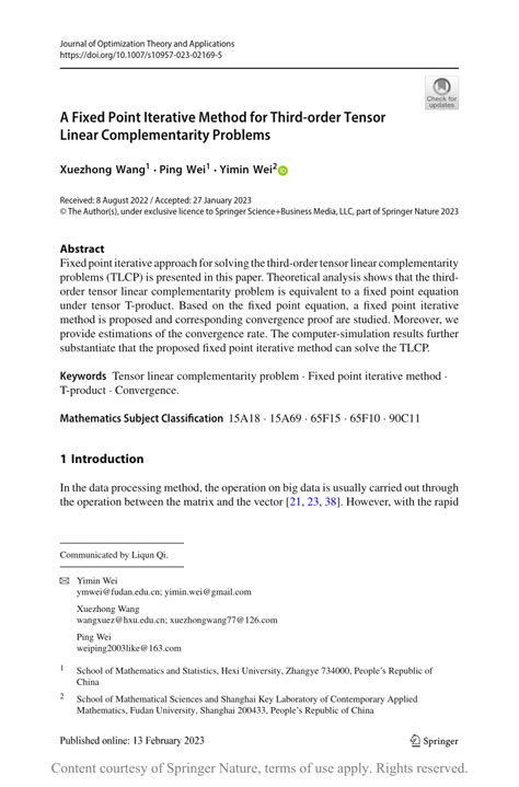 a fixed point iterative method for third order tensor linear complementarity problems request pdf