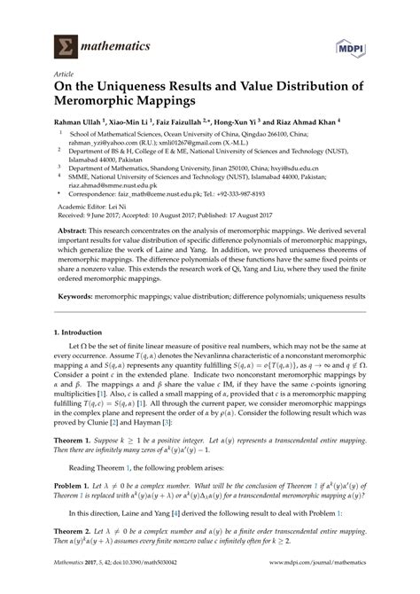 pdf on the uniqueness results and value distribution of meromorphic mappings