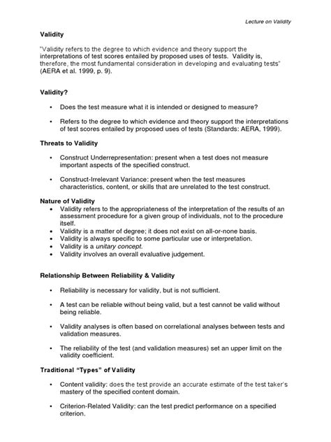 validity lecture pdf validity statistics psychology