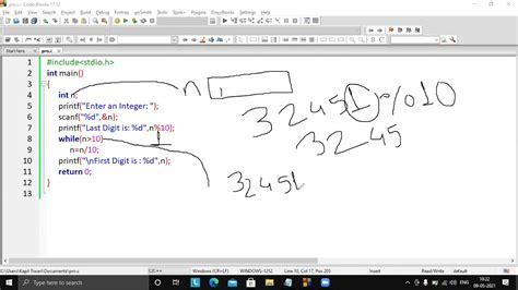 program c find first and last digit of a number youtube