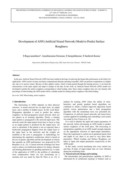 pdf development of ann artificial neural network model to predict surface roughness