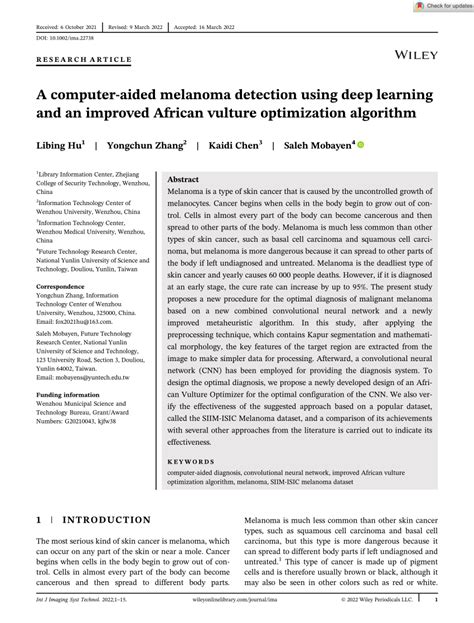 pdf a computer‐aided melanoma detection using deep learning and an improved african vulture
