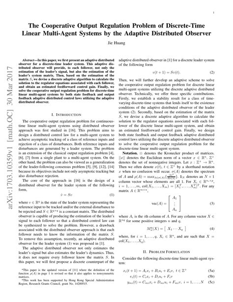 pdf the cooperative output regulation problem of discrete time linear multi agent systems by