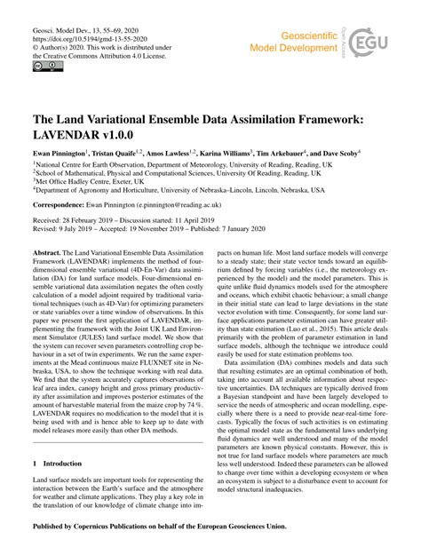 pdf the land variational ensemble data assimilation framework lavendar v1 0 0