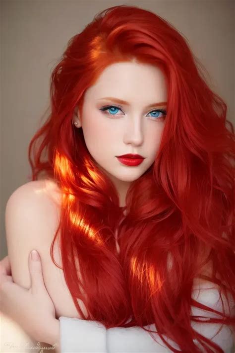 Dopamine Girl Very Pretty Redhead Long Red Hair Blue Eyes Red Lips