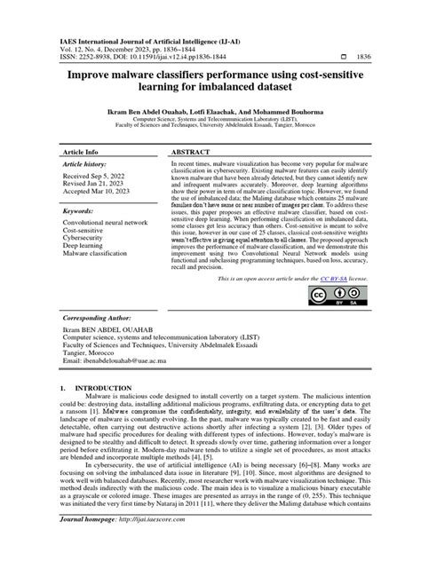 improve malware classifiers performance using cost sensitive learning for imbalanced dataset