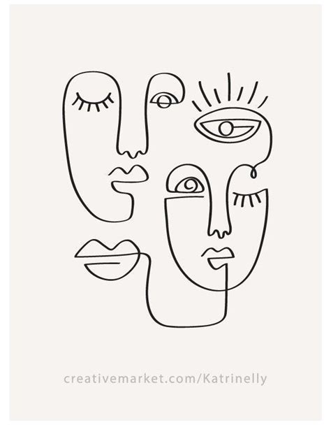 An Abstract Line Drawing Of Three Faces