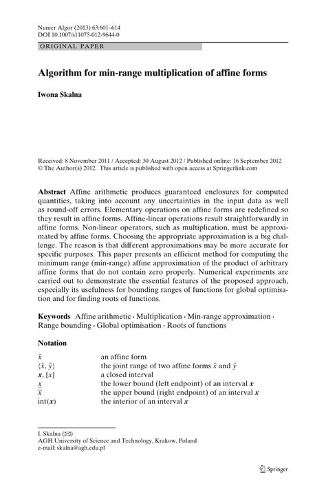 pdf algorithm for min range multiplication of affine forms