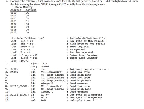solved 3 consider the following avr assembly code for lab