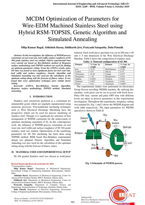 pdf mcdm optimization of parameters for wire edm machined stainless steel using hybrid rsm