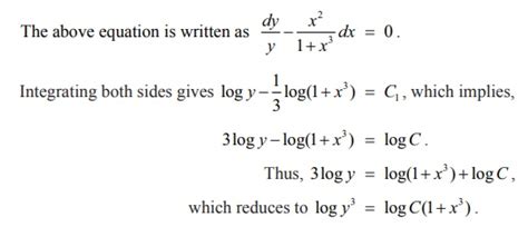variables separable method solution of first order and first degree differential equations