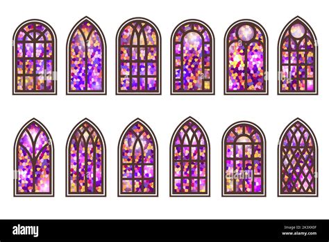 Gothic Windows Set Vintage Stained Glass Church Frames Element Of Traditional European