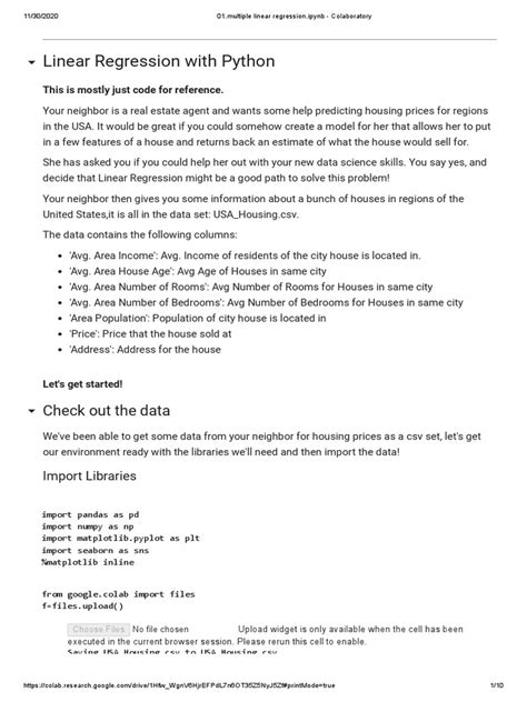 01 multiple linear regression ipynb colaboratory pdf mean squared error errors and