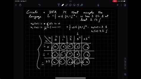 dfa exercise strings containing three 0s and at least two 1s youtube