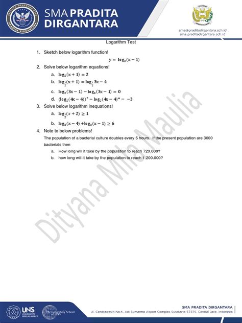 logarithm exercises 1 pdf logarithm function mathematics