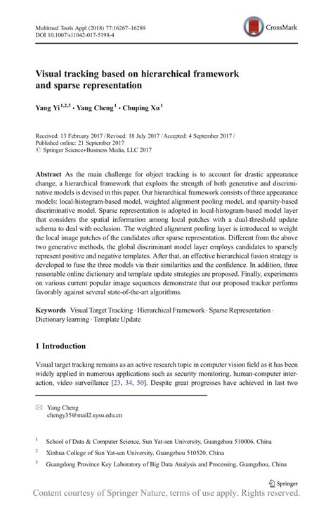 visual tracking based on hierarchical framework and sparse representation request pdf