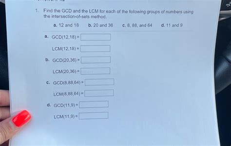 solved 1 find the gcd and the lcm for each of the following