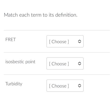 Solved Match Each Term To Its Definition Fret Isosbestic Chegg