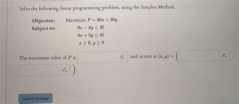 solved solve the following linear programming problem using