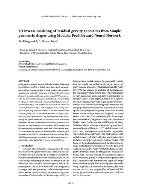 pdf 2d inverse modeling of residual gravity anomalies from simple geometric shapes using