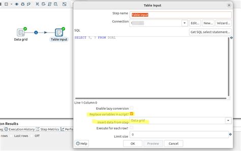 Pentaho Spoon Dynamic SQL Row Step Configure Template SQL To