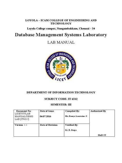 dbms lab manual pdf pl sql relational database